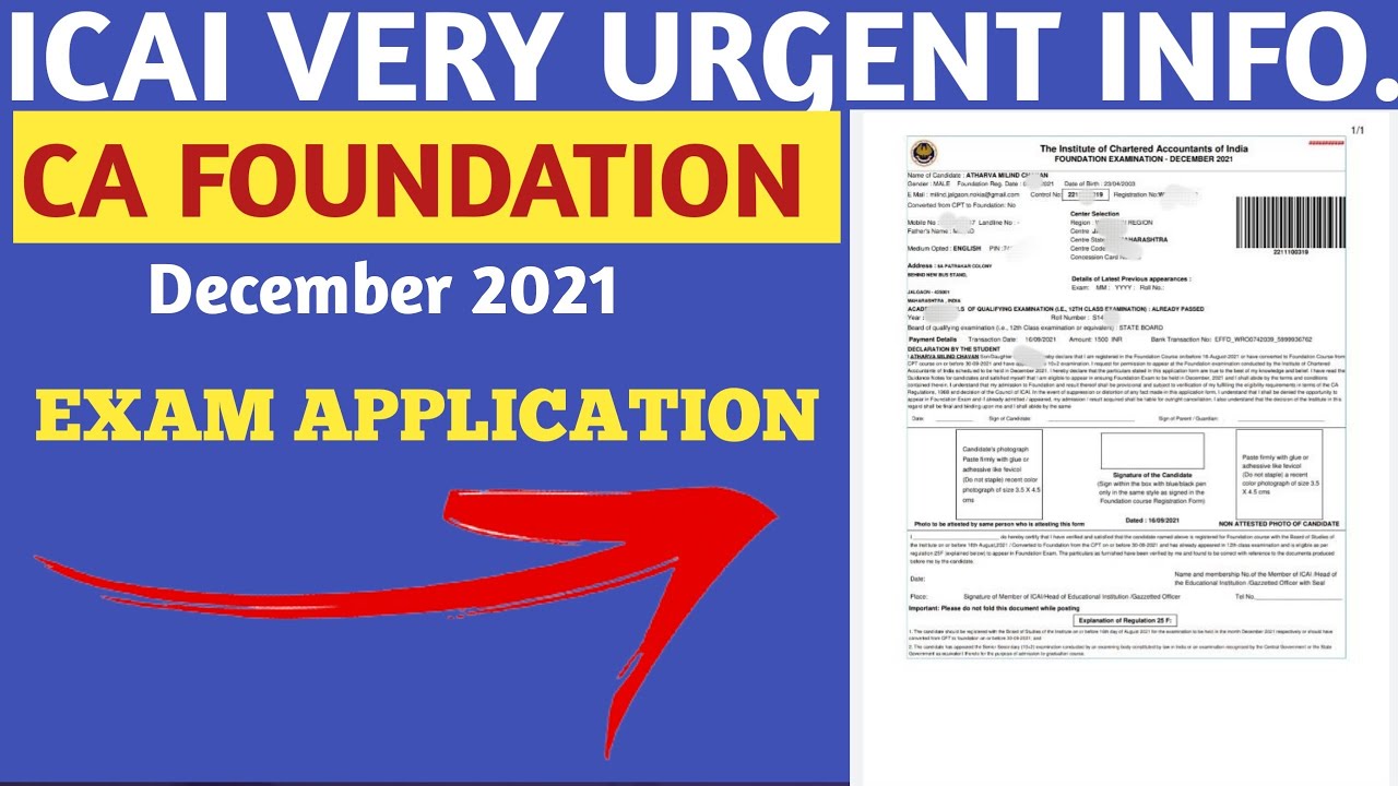 ICAI Urgent Updates | CA Foundation December 2021 | how To Fill CA ...