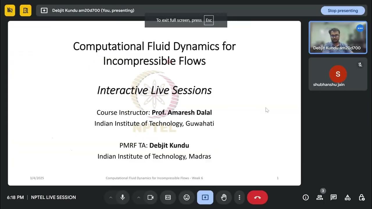 NPTEL LIVE SESSIONS - Computational Fluid Dynamics For Incompressible Flows - Week 6 - YouTube