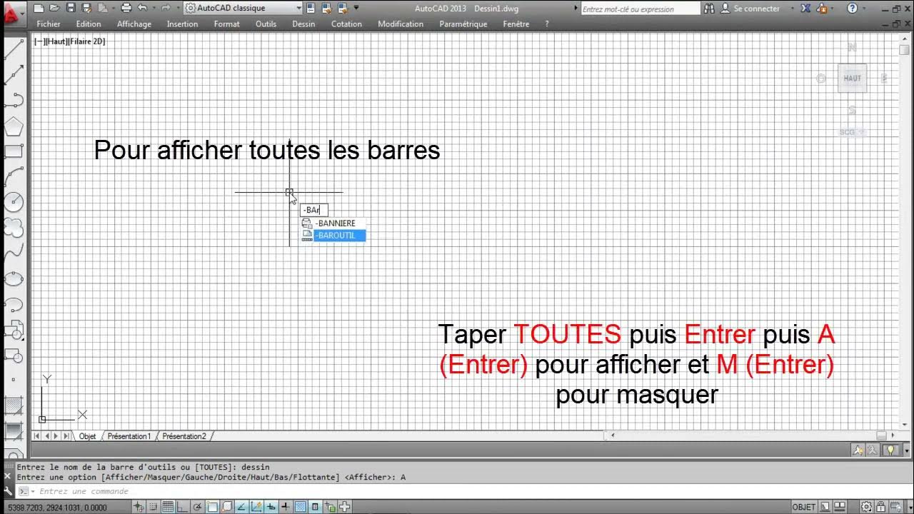 AutoCAD: Ligne de commande et Barres d'outils (Afficher ou Masquer à l'aide des raccourcis ...
