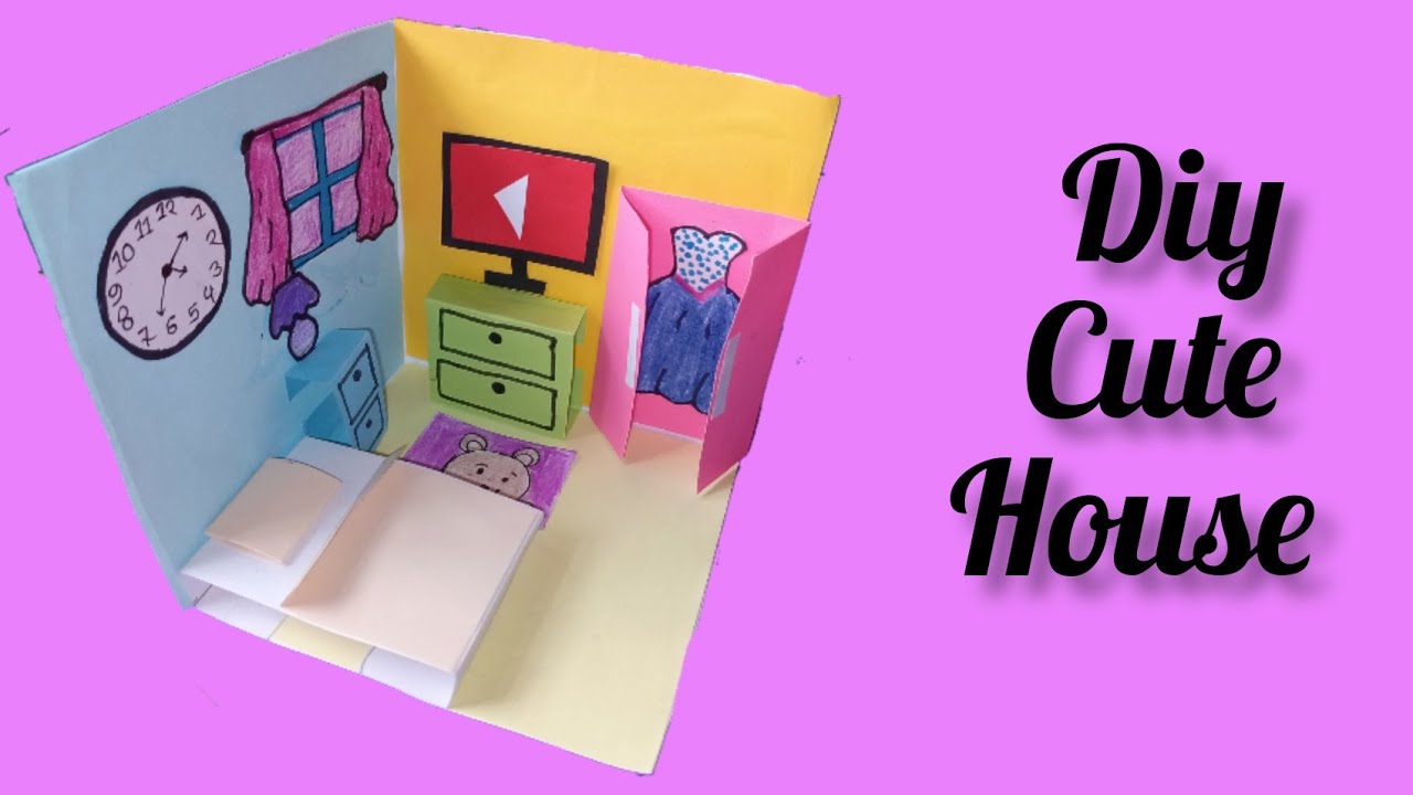 How to make paper Bedroom house/Diy paper Bedroom 😉 - YouTube