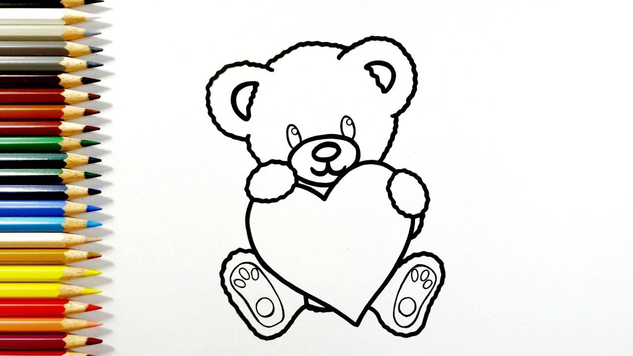 Drawing a cute bear with a big heart for kids | coloring for kids - YouTube
