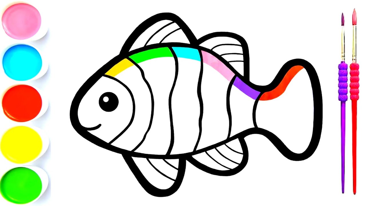 Fish Drawing Panting And Colouring For Kids And Toddlers | How to draw ...