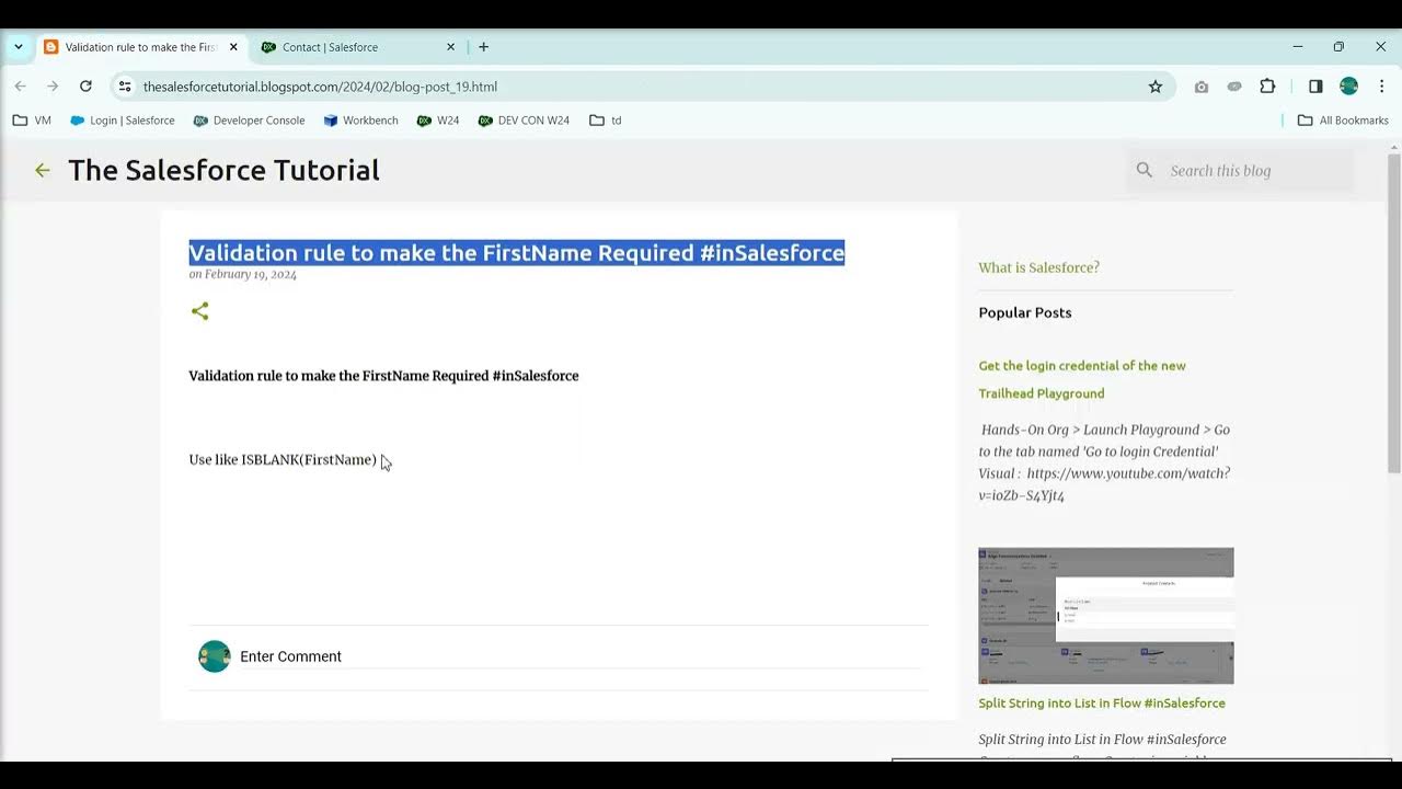 Validation rule to make the FirstName Required #inSalesforce - YouTube