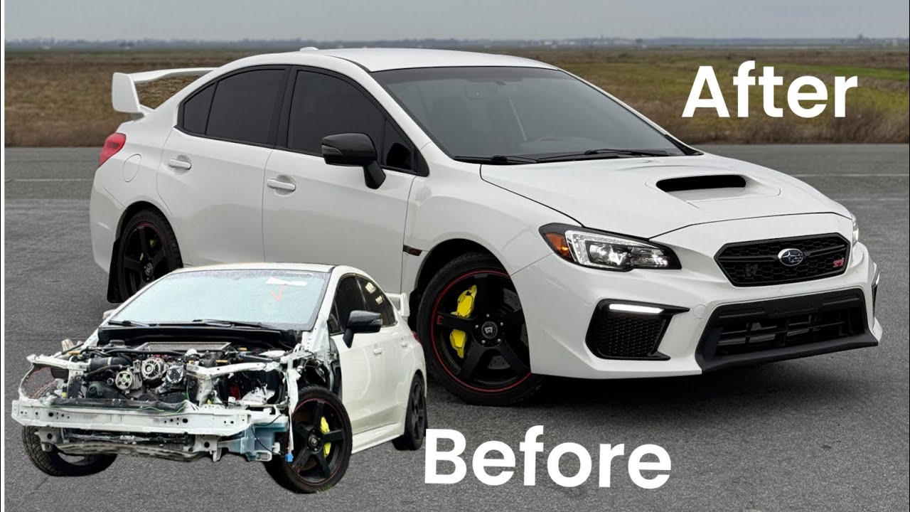 Rebuilding a wrecked 2020 Subaru STI in 15 minutes - YouTube