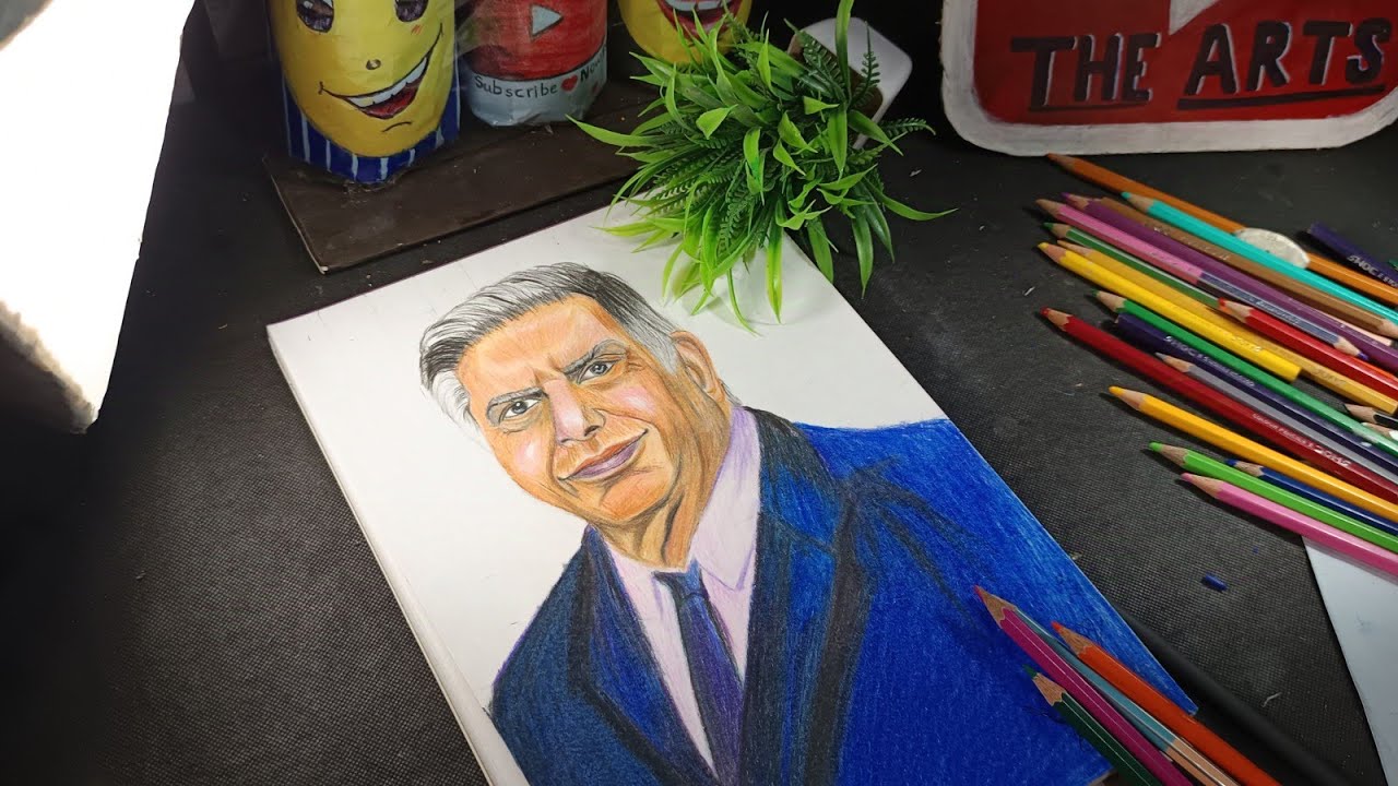 Sir Ratan tata colour pencil drawing ️♥️ Full detailing video 📷 - YouTube