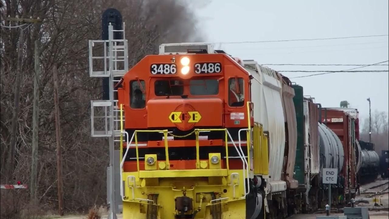 4/4/25 huron and eastern (cfe 3486) entering durand mi yard southbound then leaving northbound ...