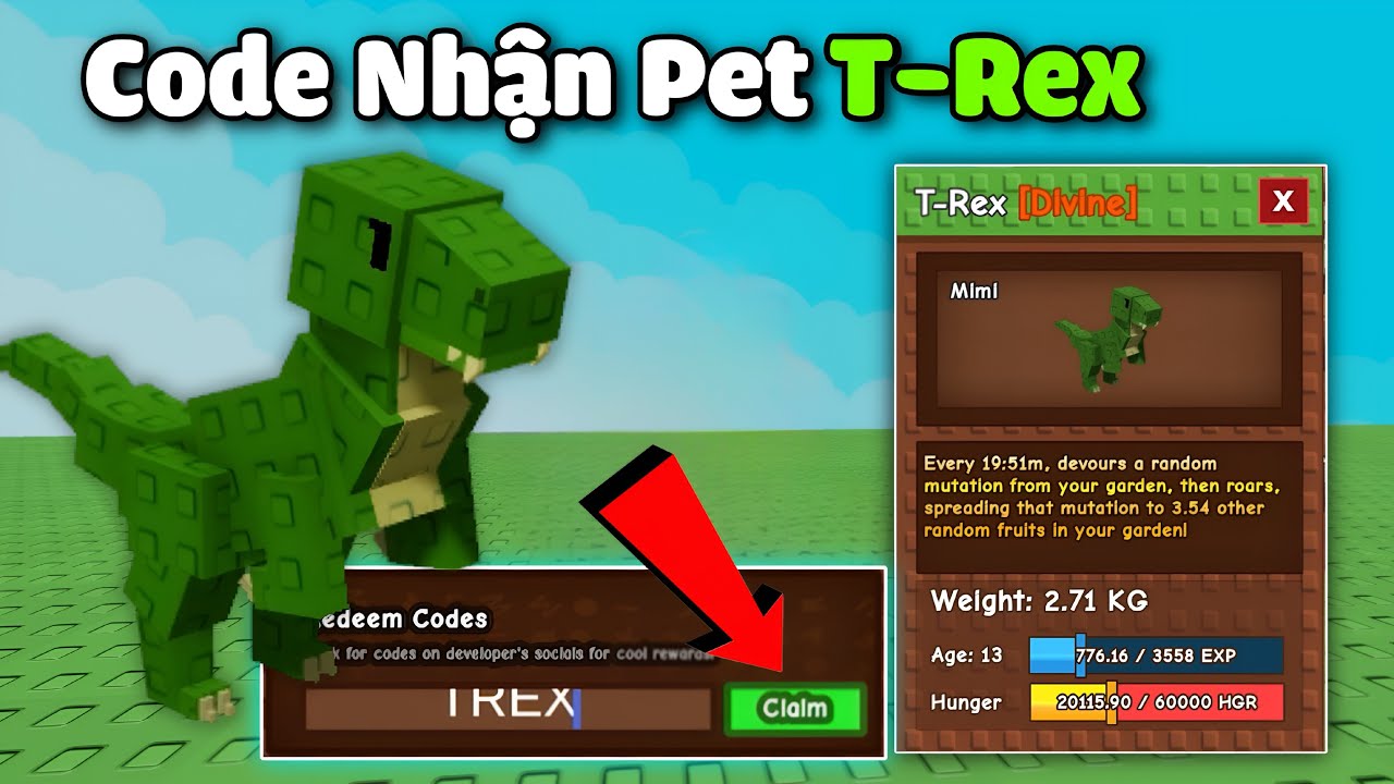 Code Grow A Garden Mới Nhất Nhận T-Rex Miễn Phí Còn Sử Dụng Được - YouTube