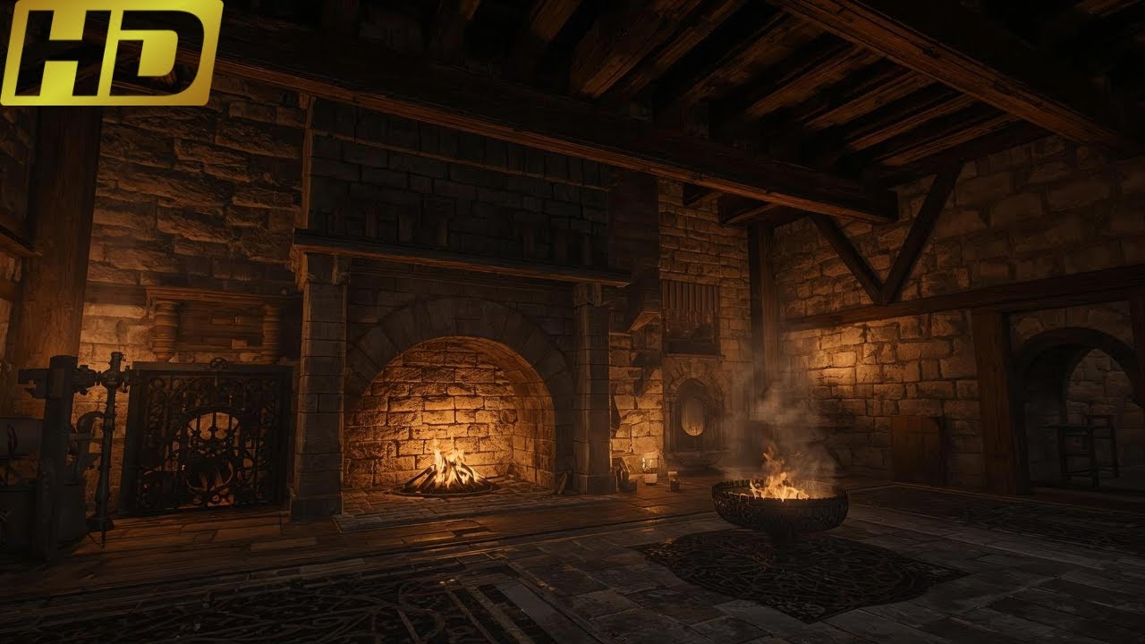 Dark Medieval Fireplace Ambience 🕯️🔥 | Ancient Stone Hall | Ember Haven ...