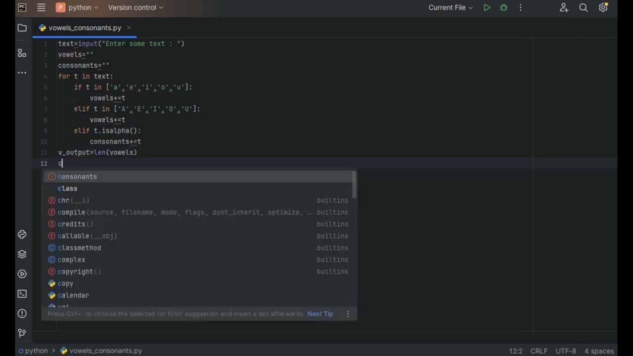 Count A Number Of Vowels And Consonants Python Revealyourskill Youtube