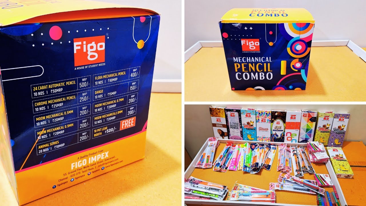 Unboxing and Review of figo mechanical pencil combo meow, animal, flora ...