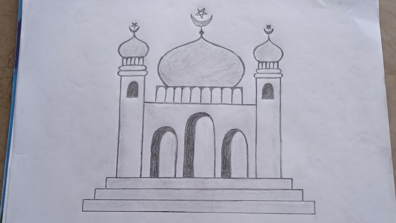 Mosque drawing // Ramadan drawing // How to draw mosque step by step ...
