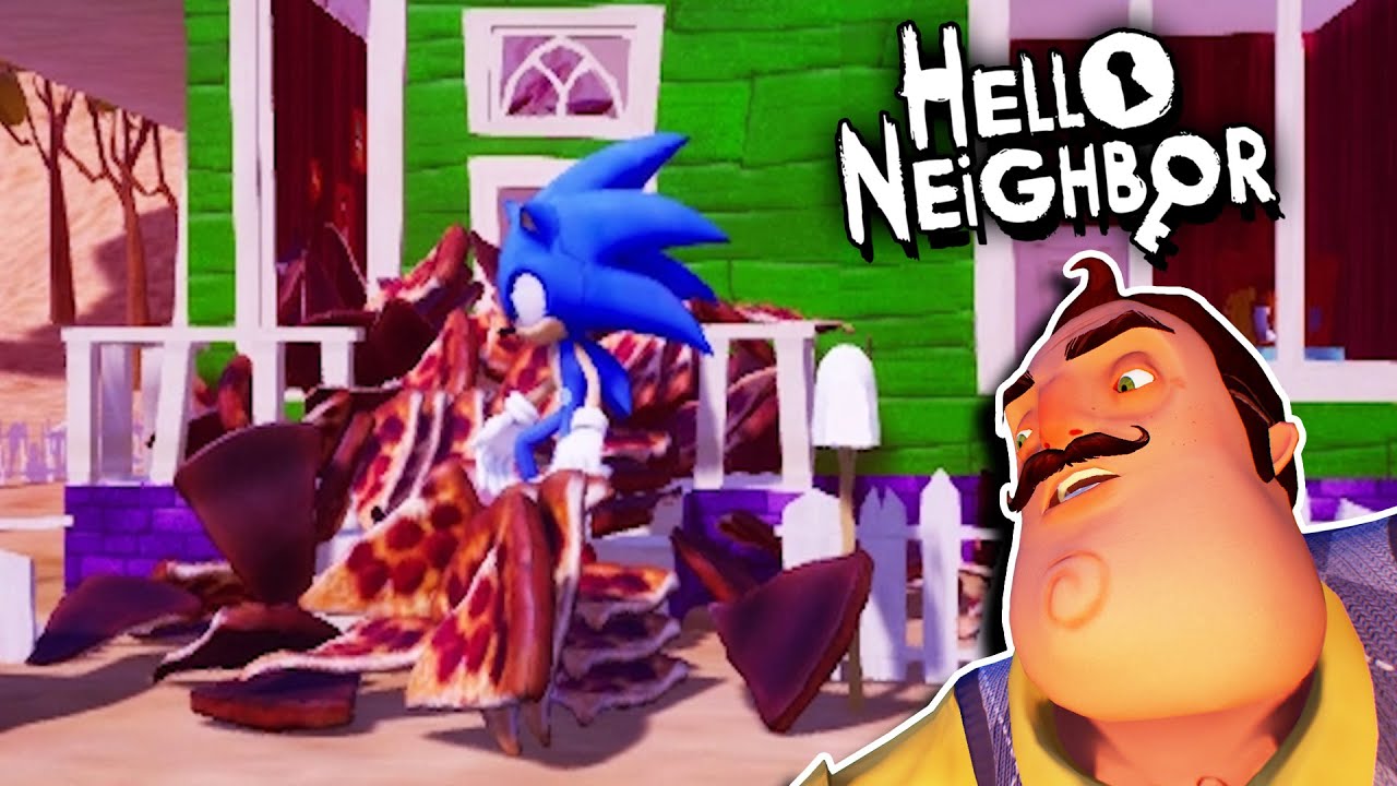 SONIC vs PIZZA LAUNCHER in Hello Neighbor | Hello Neighbor Mod - YouTube