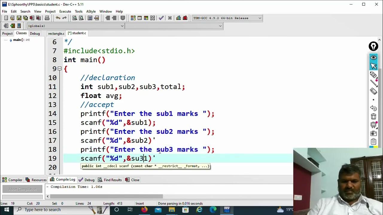 C2.5 Program to find total and average marks of a student | C Language ...