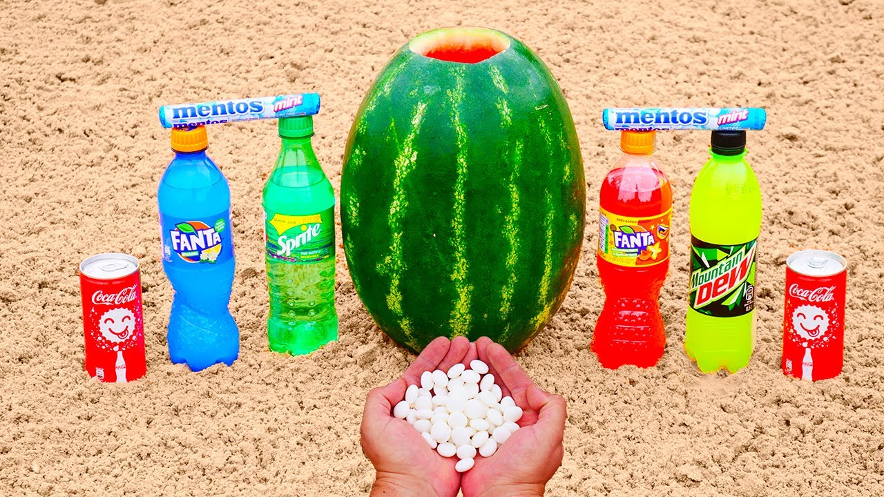 Watermelon VS Coca Cola, Fanta, Sprite, Mtn Dew VS Mentos - YouTube