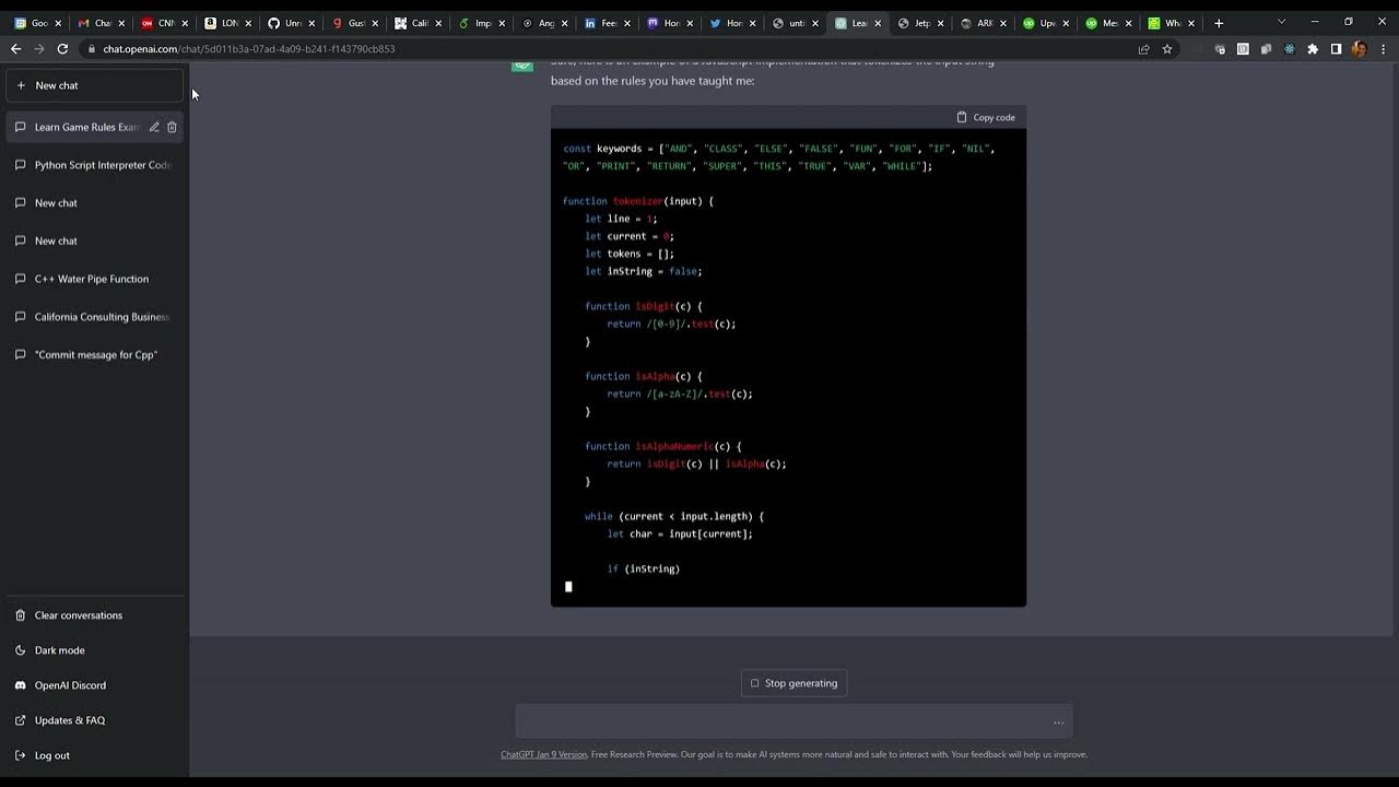 ChatGPT trying to give me a complete JS implementation of the Lox tokenizer - YouTube