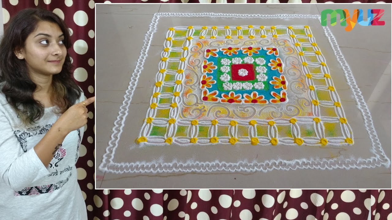 #73 Easy and Latest Rangoli Designs with Border | Square Kolam Design ...
