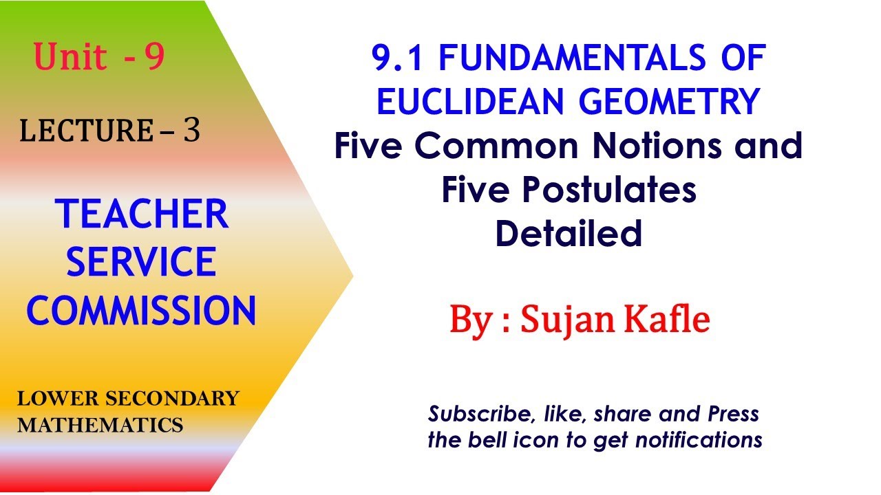 9.1 Euclidean Geometry // Five Common Notions and Postulates// Sujan ...