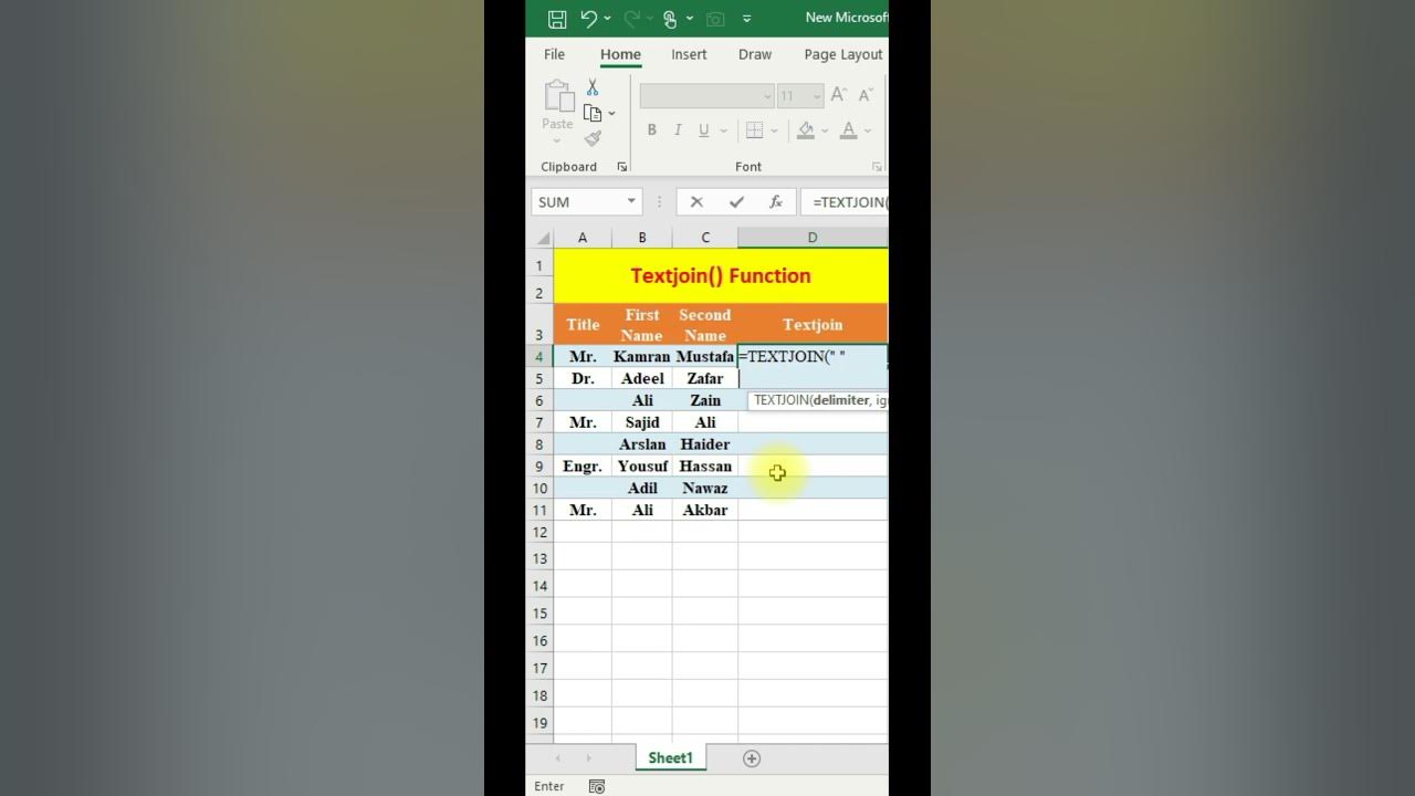 Join Text Using Textjoin Function In Excel Excel Textjoin Excelfunctions Exceltips