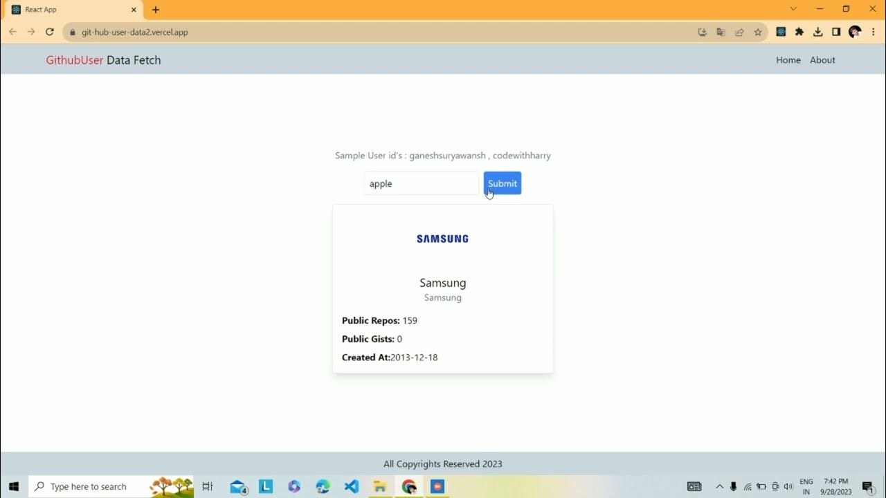 GitHub user data fetch using GitHub API | React JS | Tailwind CSS - YouTube