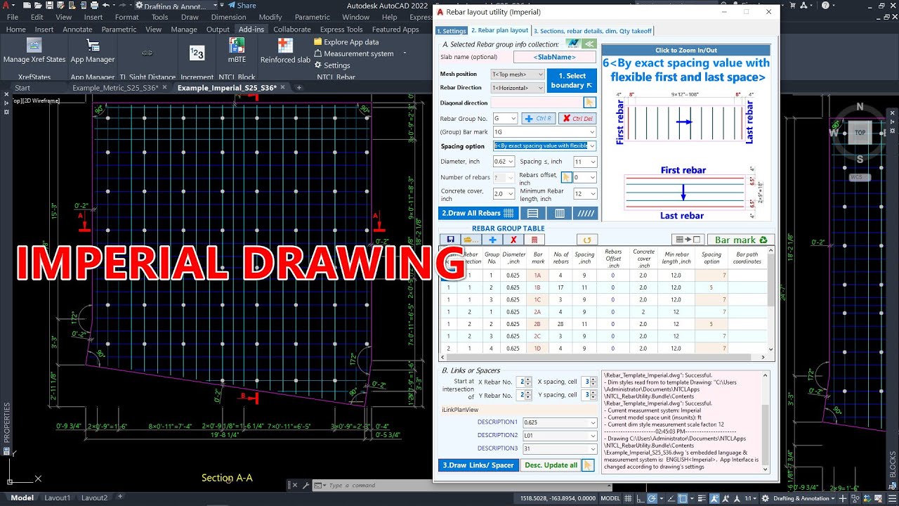 Concrete slab reinforcement Tool - Imperial Rebar plan layout - Preface ...
