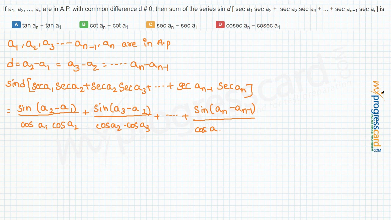 If A1 A2 An Are In A P With Common Difference D 0 YouTube