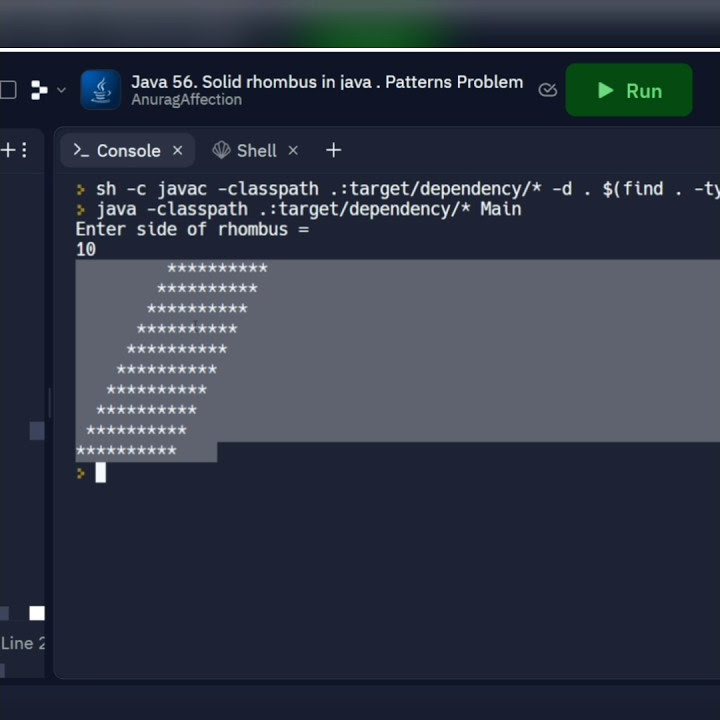 Java 56 • Printing Solid Rhombus Patterns In Java - YouTube