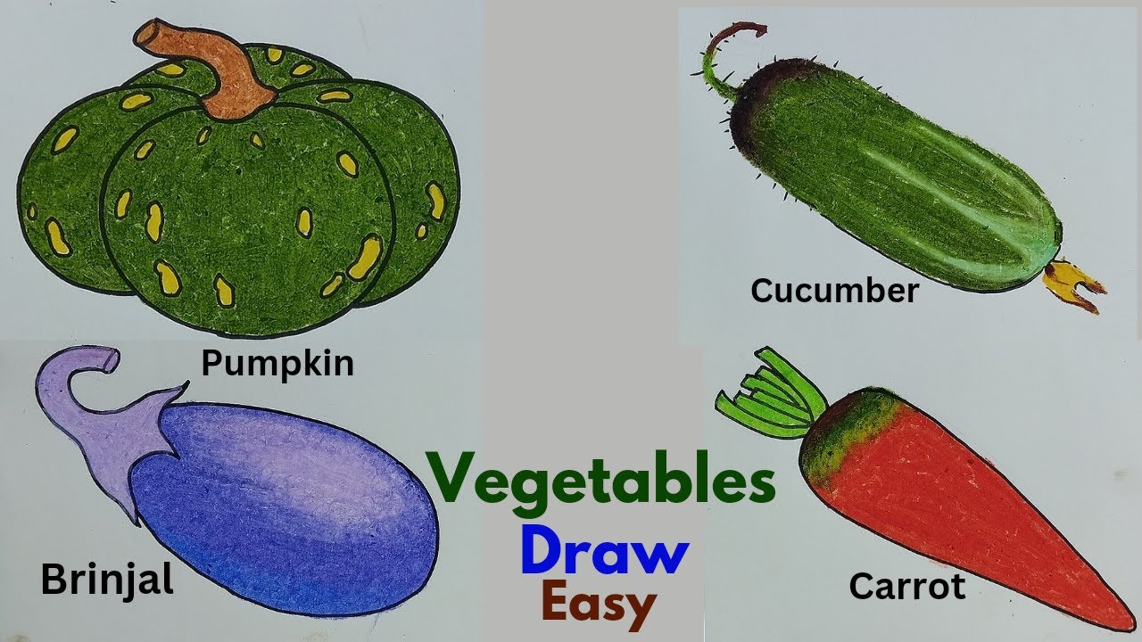 Vegetables Draw Easy | How to Draw Vegetables Easy Methods | Draw ...