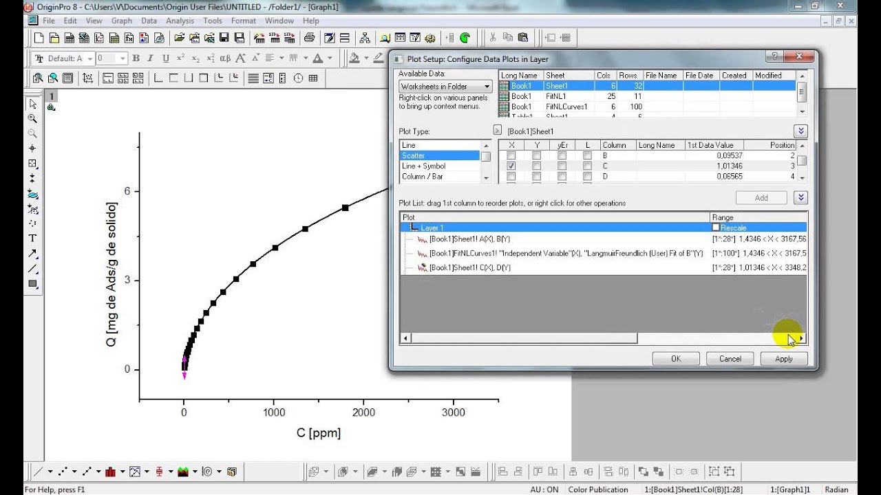 Langmuir-Freundlich model Fitting in OriginLab (3 isotherms) - YouTube