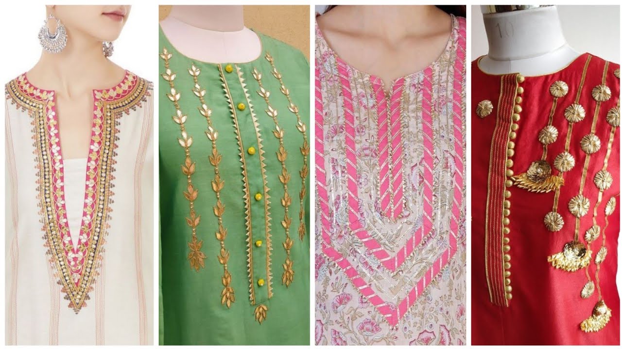 Latest neck designs with gota patti lace ║gota kinari work on neckline ...