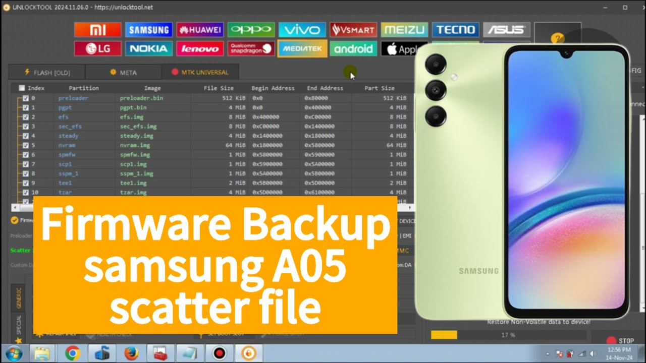 firmware backup samsung a05 scatter - YouTube