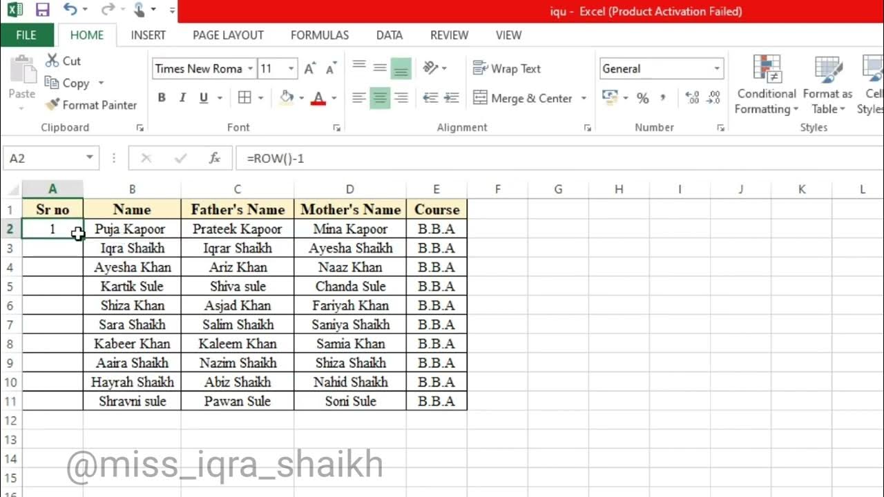 Serial Number Auto Update in Microsoft Excel | Excel tutorial | # ...