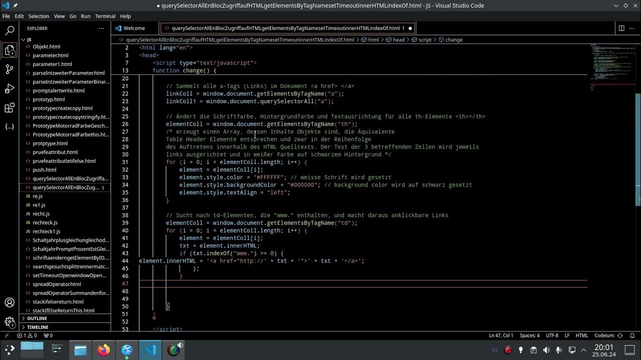 querySelectorAll, EnBloc, setTimeout, innerHTML, indexOf mit JavaScript programmieren für ...