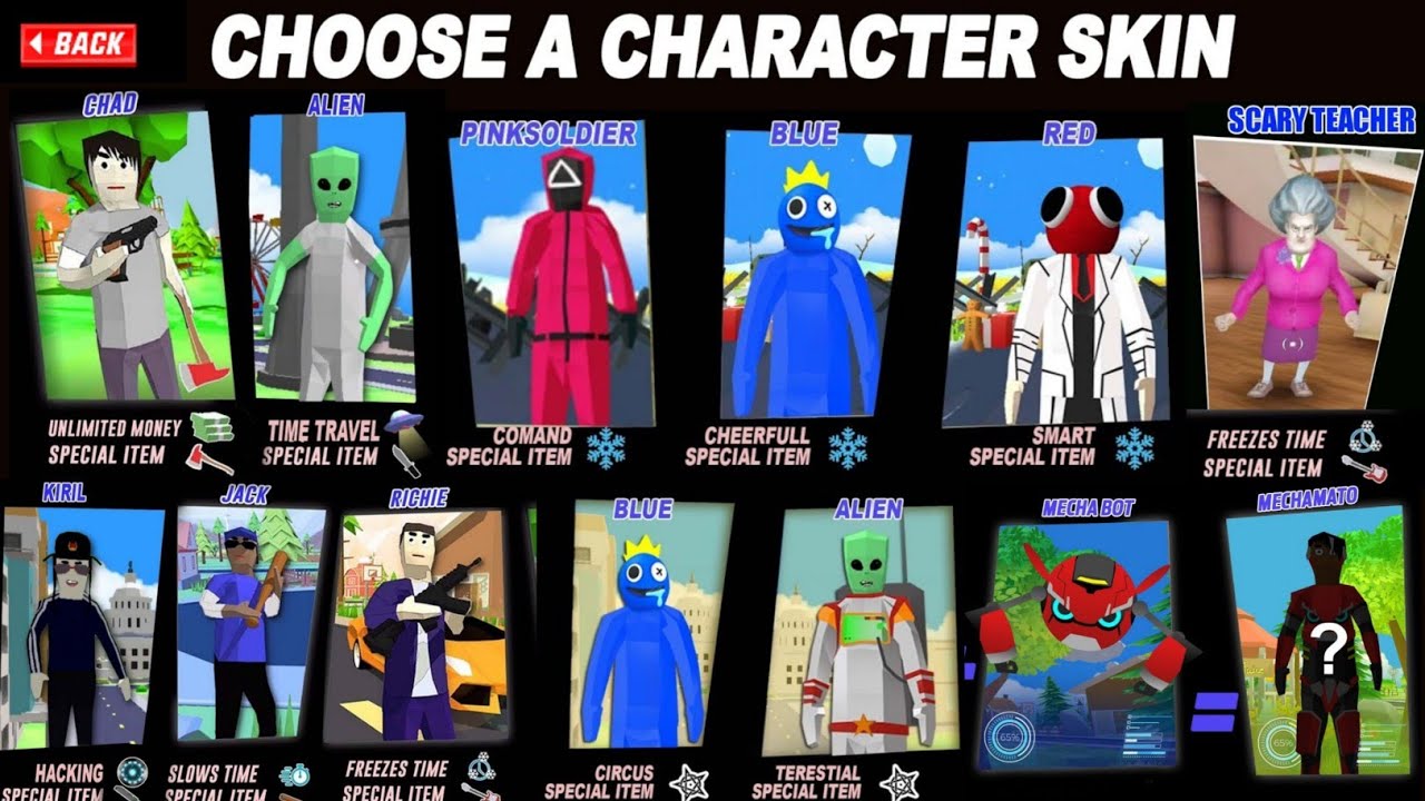 All skin in dude theft wars 🤑 Choose all characters in dude theft wars ...
