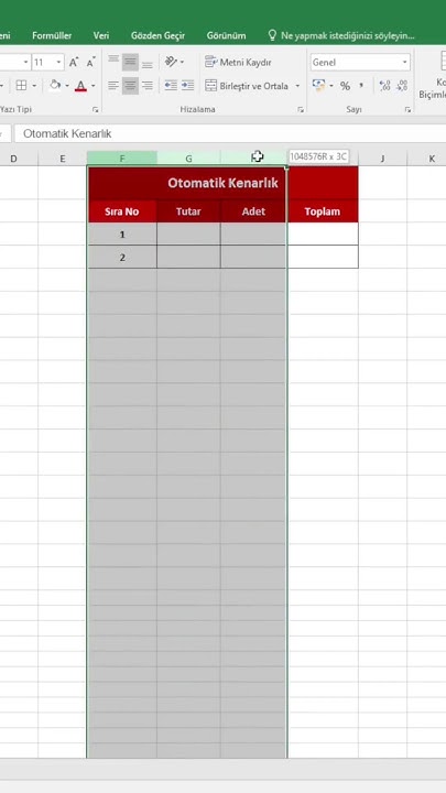 Excelde Otomatik Kenarlık Ekleme Shorts Excel Exceltips Exceltricks Exceltutorial Youtube