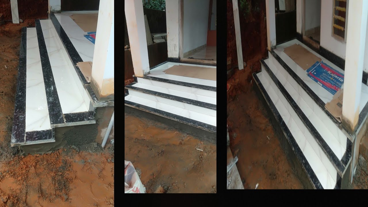 new sitout design 800/1200 mm Vitrified tiles and black granite border ...