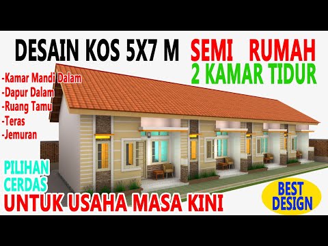 DESAIN KOS KOSAN 5X7 M DENGAN 2 KAMAR TIDUR || Kamar Mandi Dalam, Dapur, Ruang Tamu, Jemuran & Teras