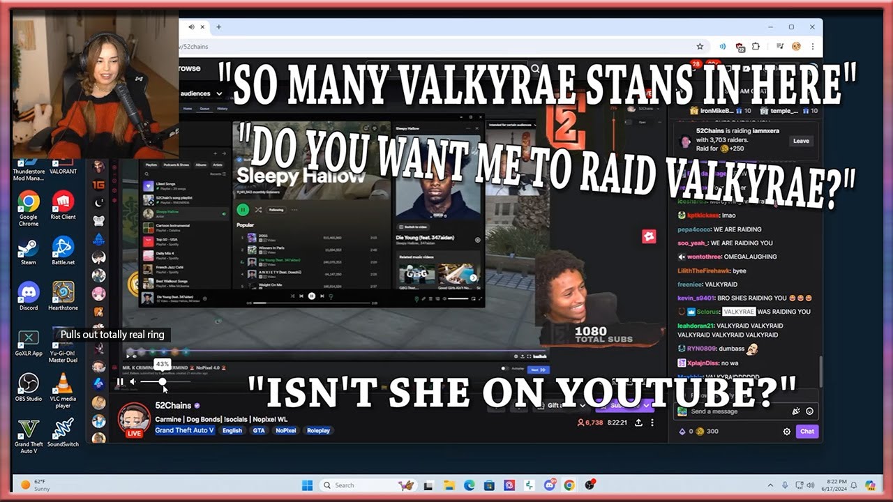 52chains (Carmine) is CLUELESS that Valkyrae raided him - YouTube