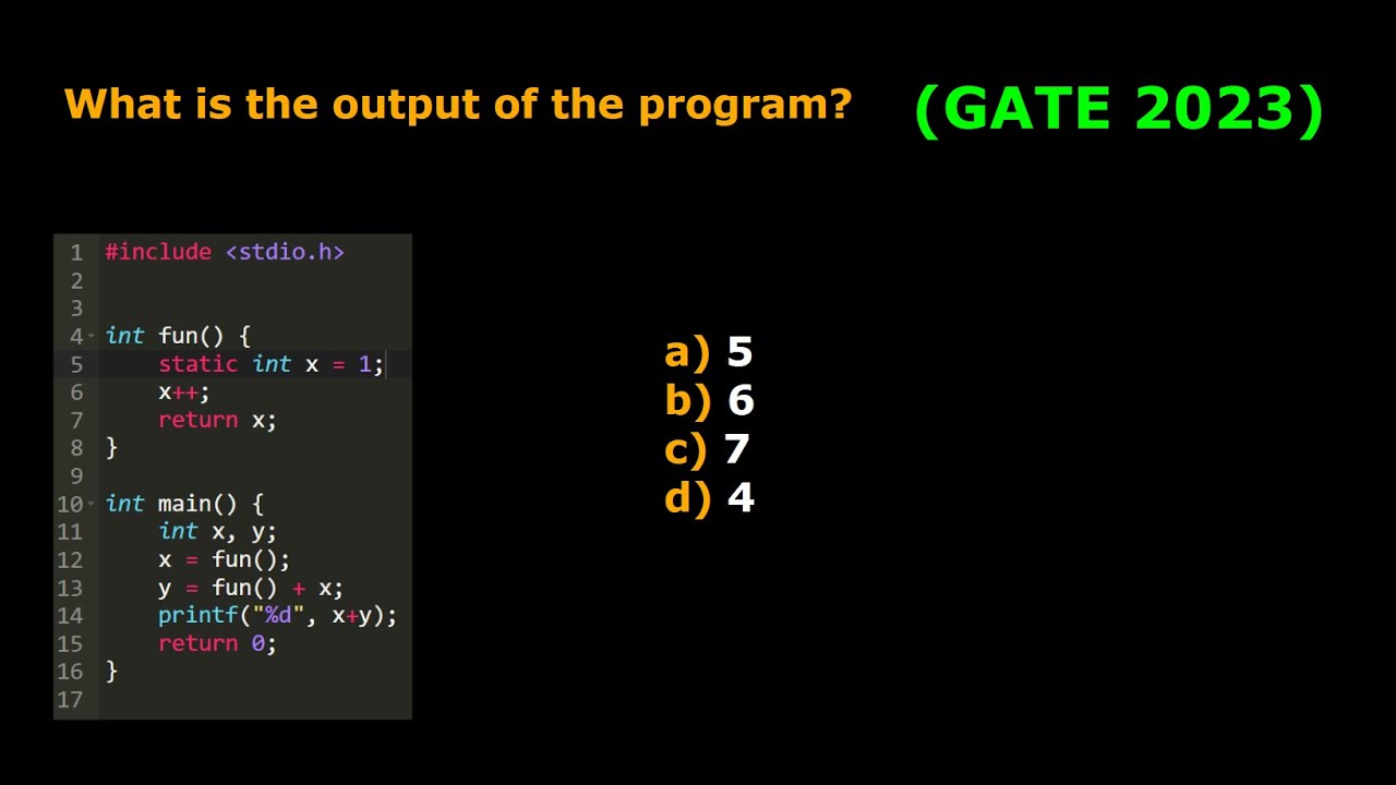 Programming Challenge 8 #gate2023 #GATE #Lifetime #function #scope #variable - YouTube