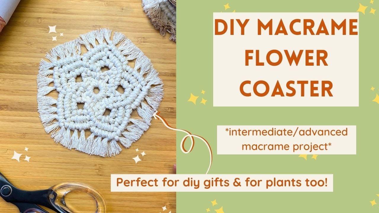 DIY macrame flower coaster | Boho decor | DIY gift idea for plant lovers | Intermediate tutorial ...