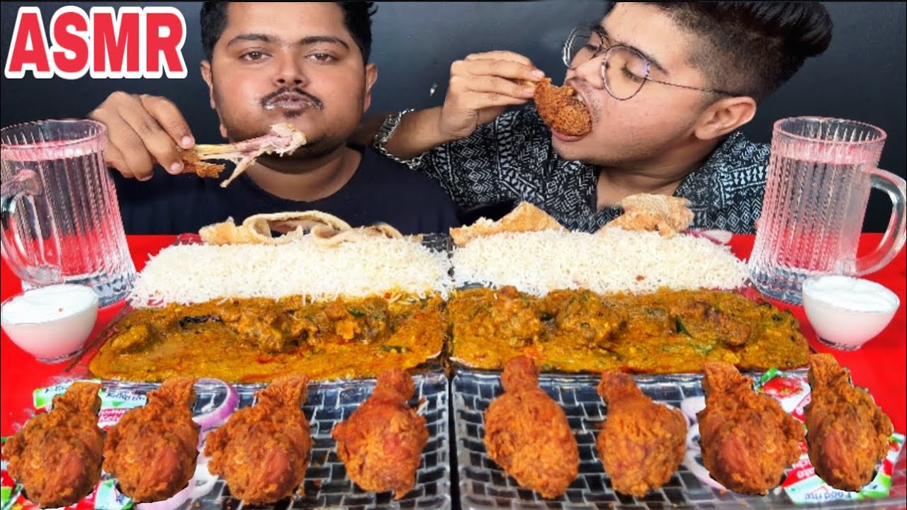 MUTTON DAAL GOSH & FULL RICE, ROTI & FRY CHICKEN LEG PIECE, ASMR ...