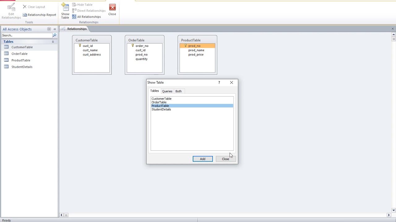 Microsoft Access 2010 - Creating Relationships Between Tables - YouTube