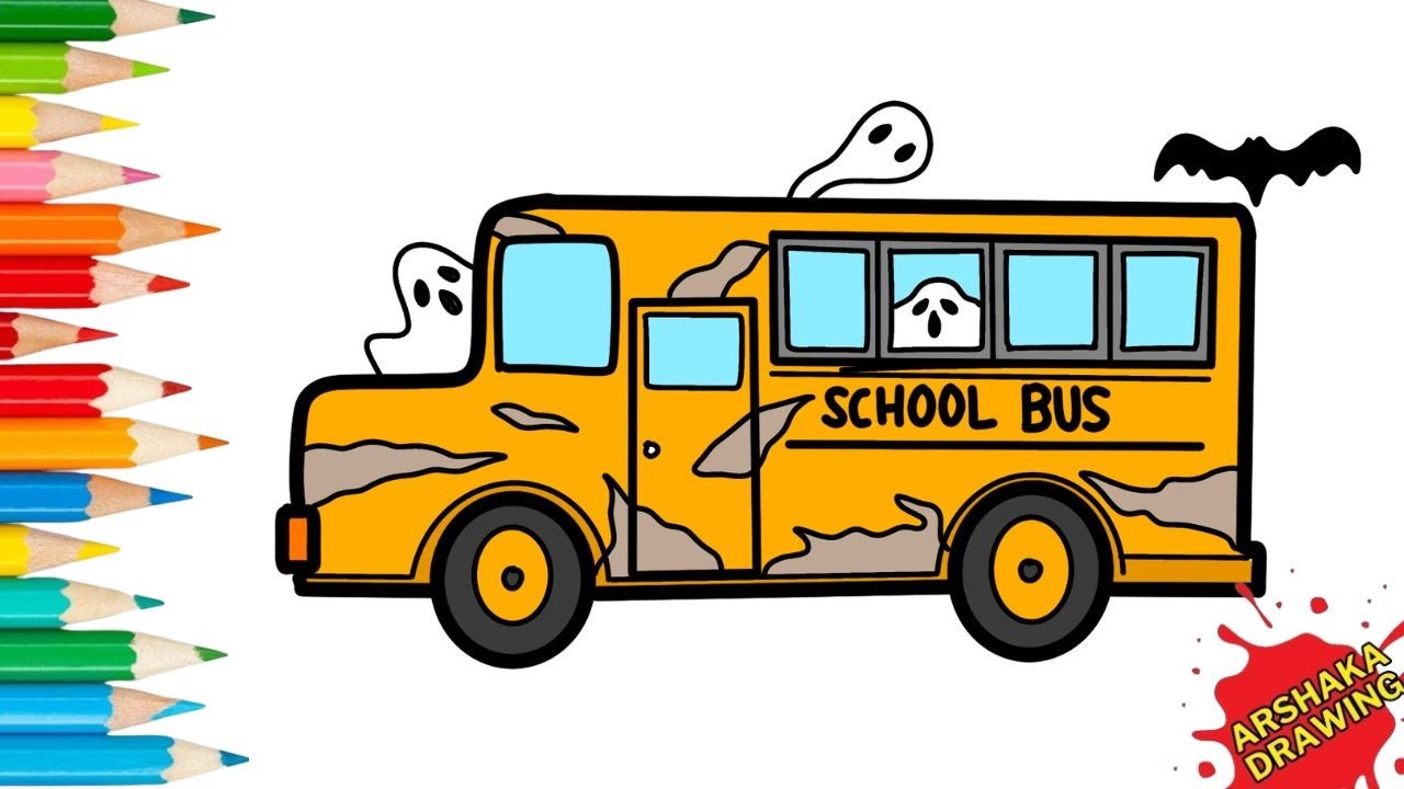 A Haunted School Bus Drawing Tutorial | How to Draw Halloween Stuff ...