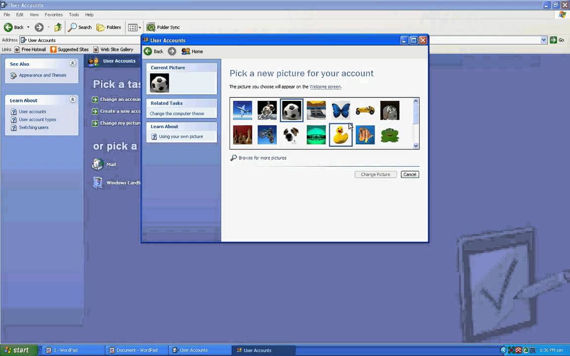 how to change your user account picture in win xp - YouTube