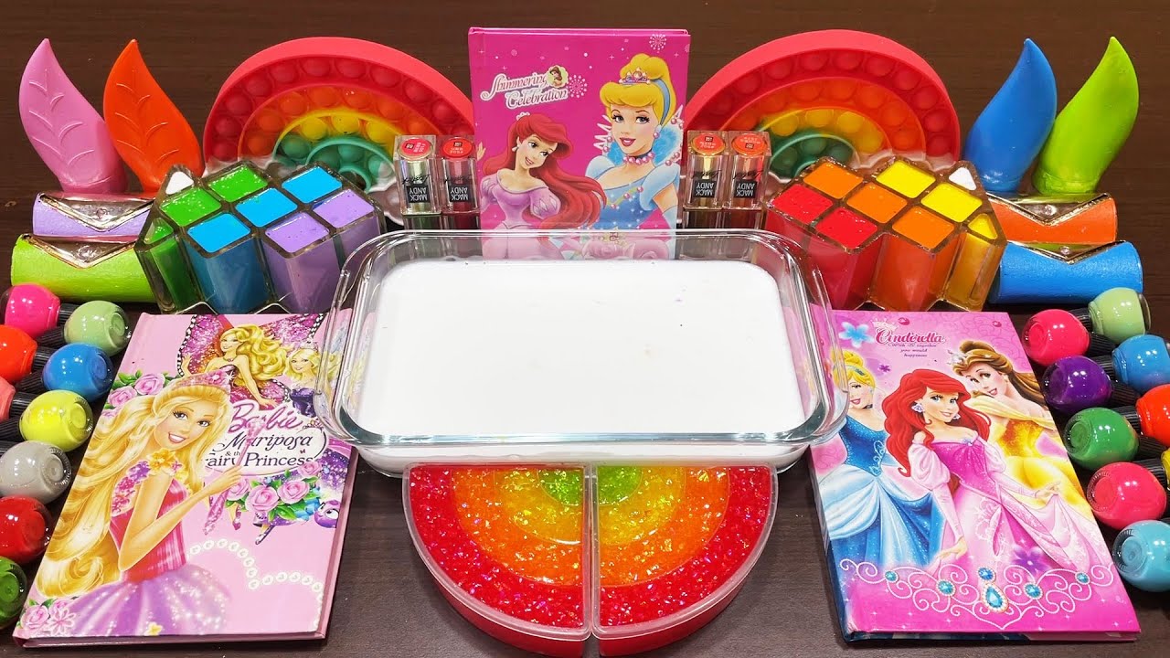 PRINCESS DISNEY Slime !!! Mixing random into RAINBOW slime ! Satisfying ...