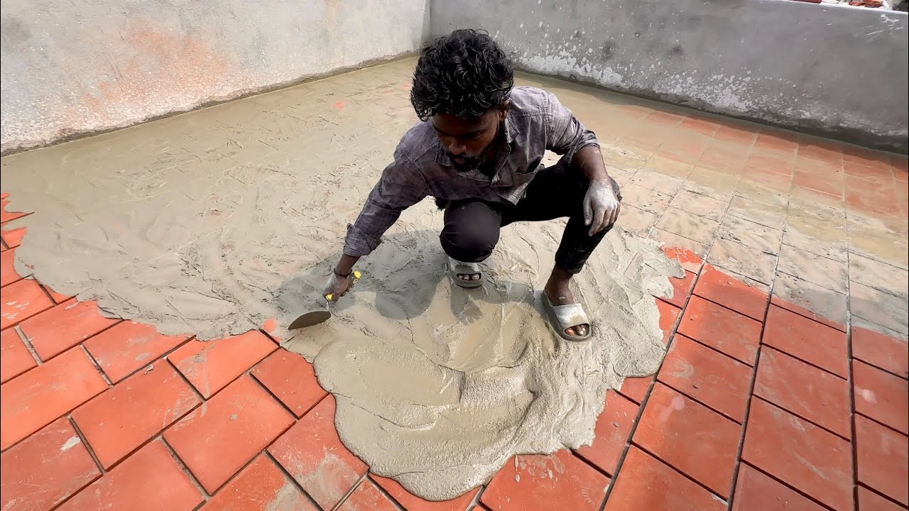 Cool Roof Construction-Roof cool tile mortar Installation-Using by sand ...