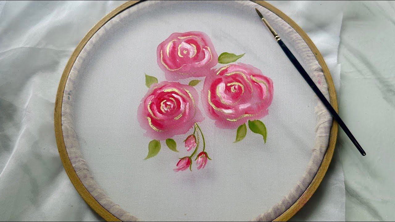 Rose Flowers Painting on Organza Fabric | Simple Fabric Painting ...
