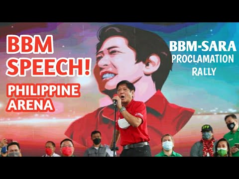 BBM SPEECH IN PHILIPPINE ARENA / BBM-SARA PROCLAMATION RALLY #bbm - YouTube