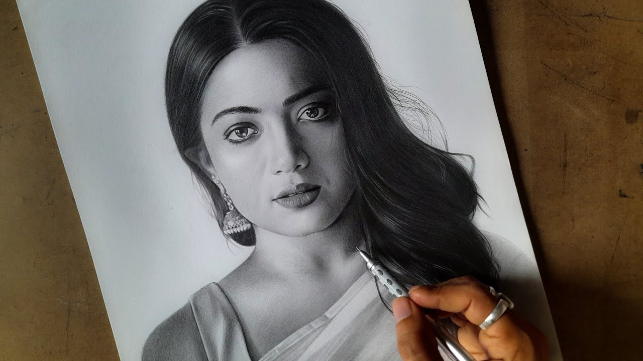 Rashmika Mandana Realistic Pencil drawing | By Ishan Art - YouTube