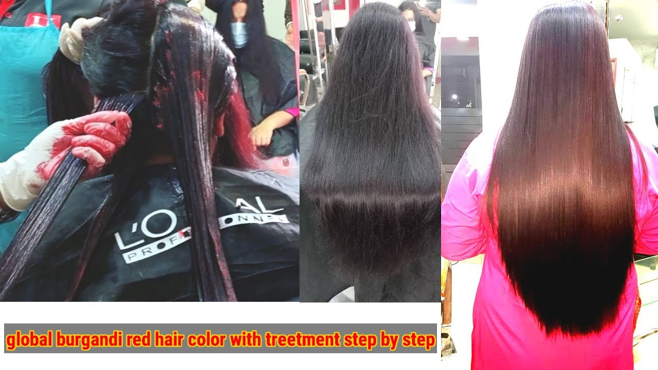 golobal burgundy red hair color step by step/golobal color with ...
