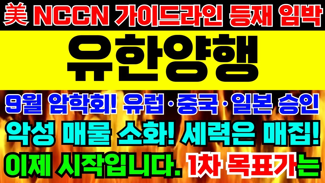 유한양행 주가전망 🚨긴급속보🚨美nccn 가이드라인 등재 임박 9월 암학회 발표 곧 유럽·중국·일본 승인 겹호재 악성